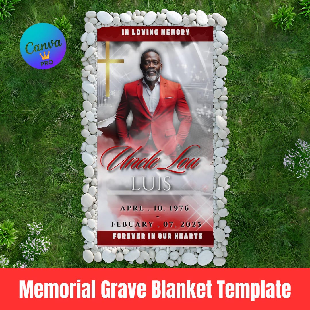 Red Memorial Grave Blanket, Editable Canva Template, in Loving Memory ...