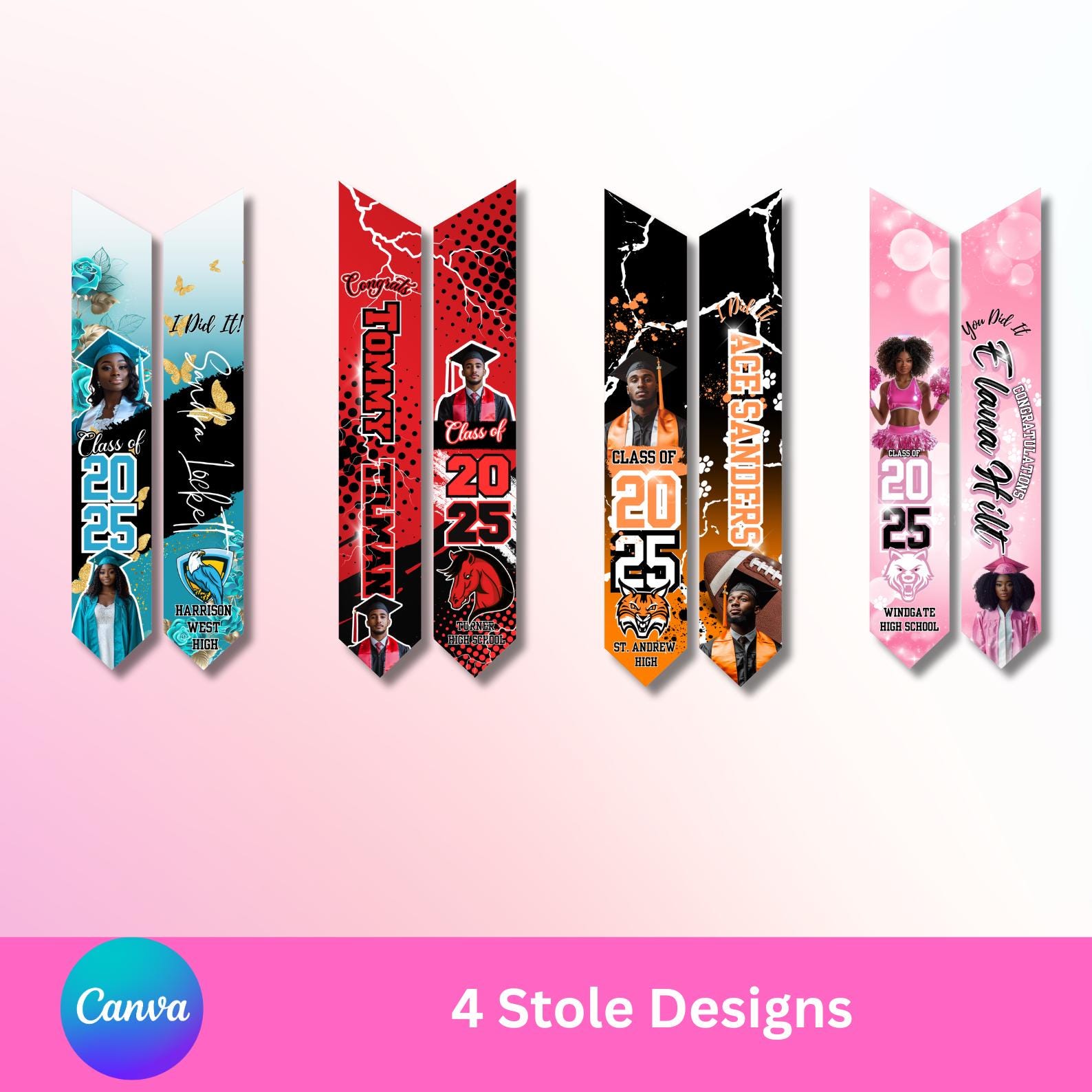 Graduation Stole 4 Editable Canva Templates, Senior 2025 Canva Template ...