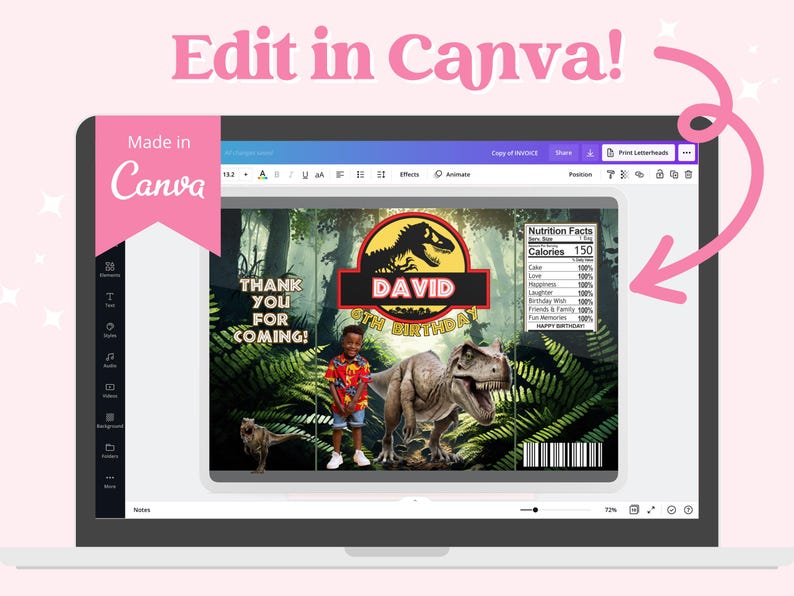 Ultimate Dinosaur Editable Canva Template Bundle, Chip Bag ,water ...