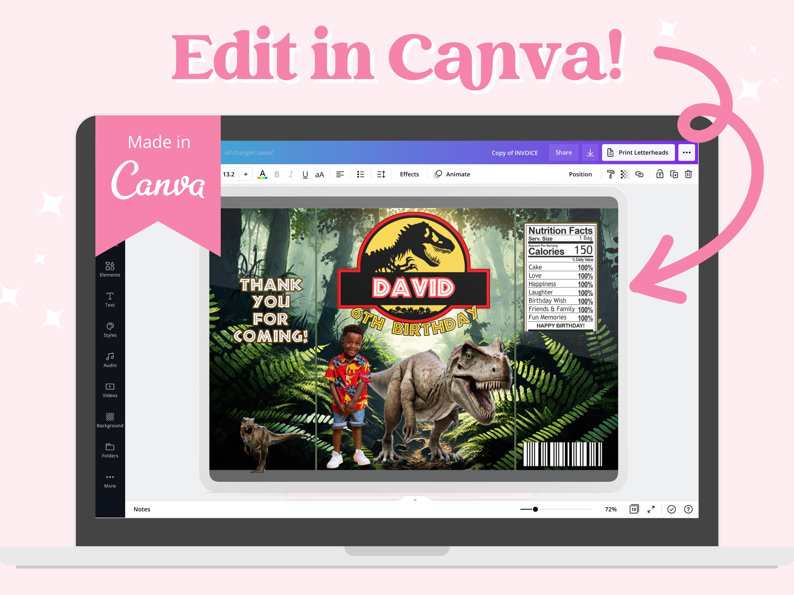 Ultimate Dinosaur Editable Canva Template Bundle, Chip Bag ,water ...