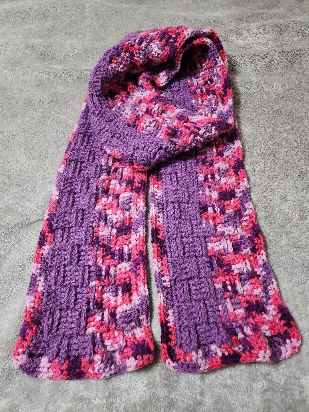 Pink and Purple Crochet Basket Weave Scarf - Etsy