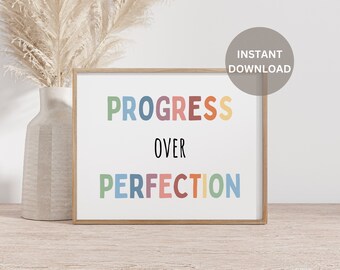 Progress Over Perfection Inspirational Office Decor Boho Motivational Classroom Decor Positive ...