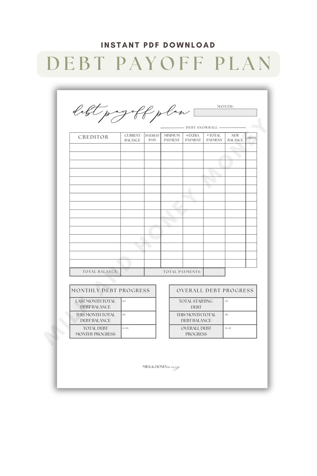 Printable PDF Debt Payoff Planning Sheet Budget Binder Cash Budgeting ...