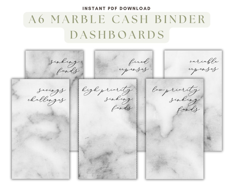 Printable PDF A6 Cash Envelope Binder Dashboard fancy Marble Budget ...