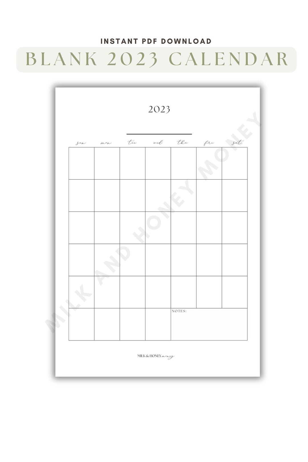 Printable PDF 2023 Blank Calendar Budget Binder Cash Budgeting Minimal ...