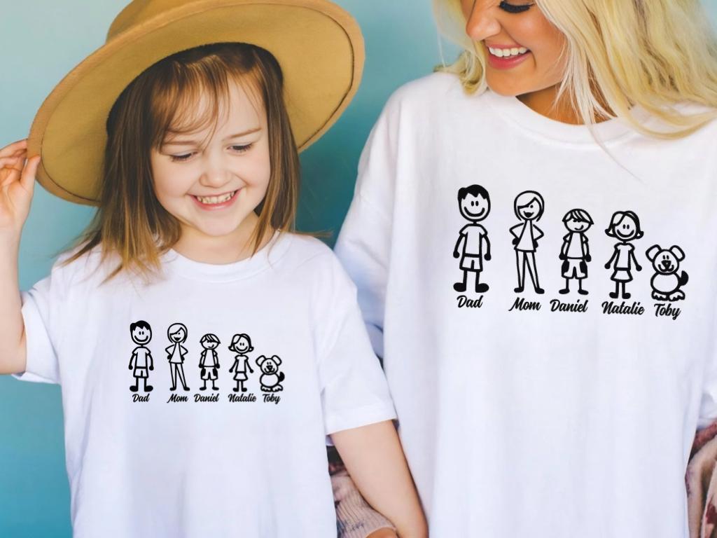 Custom Stick Figure Family T-shirt, Personalized Name Tees - Etsy