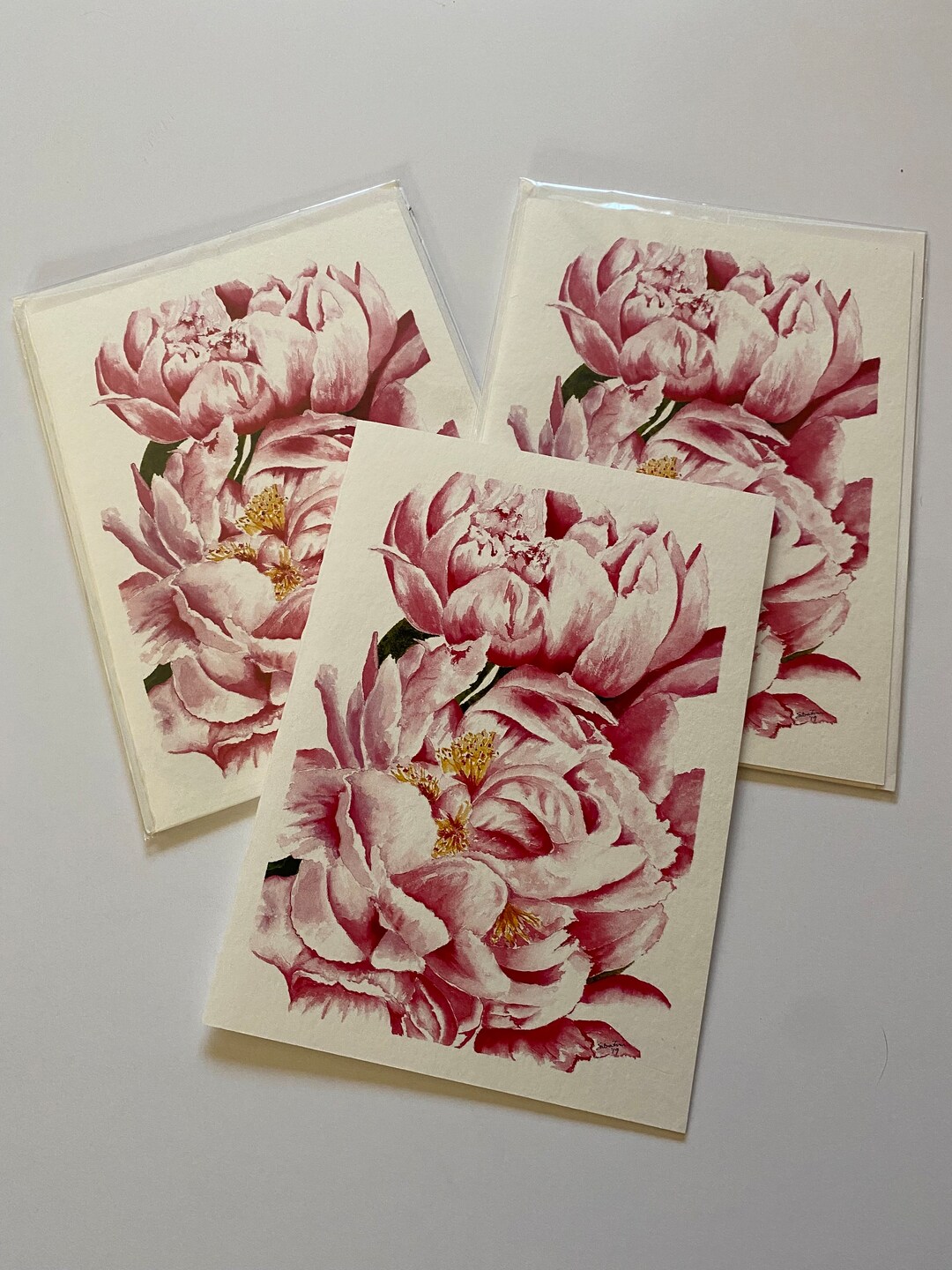 Set of 2 Pink Peony Card - Etsy