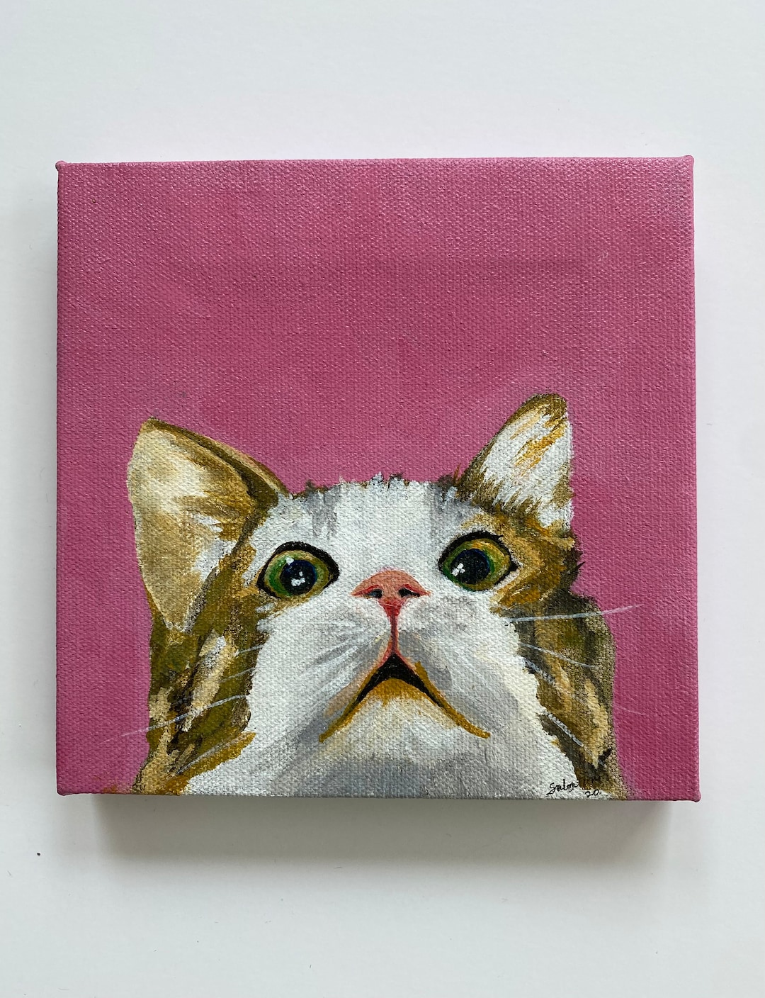 Pink Cat Painting - Etsy