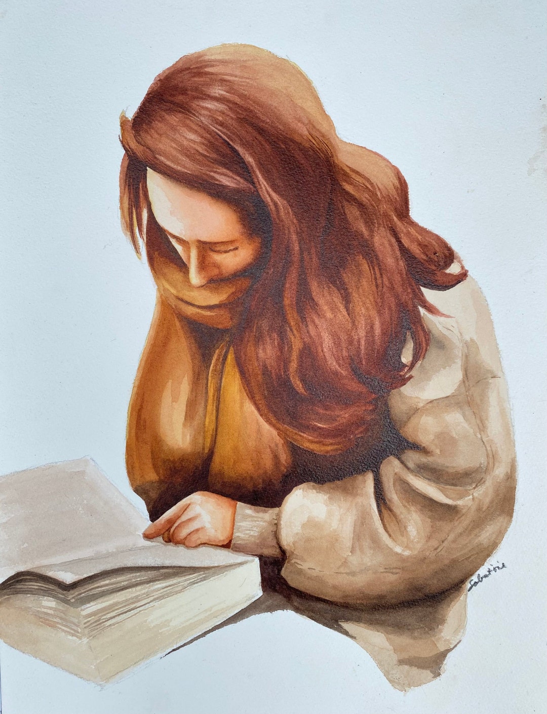 Redhead Reading Watercolor - Etsy