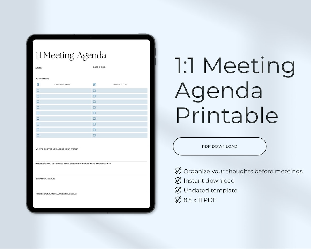 Work Meeting Agenda Planner Template Undated Digital Planner PDF ...