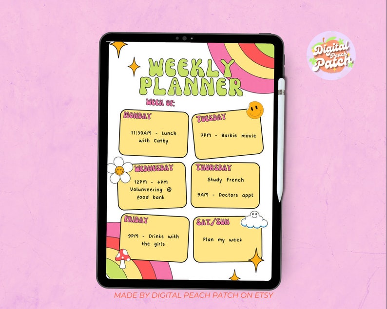 Retro Weekly Planner Digital Printable Weekly Planner Printable iPad ...