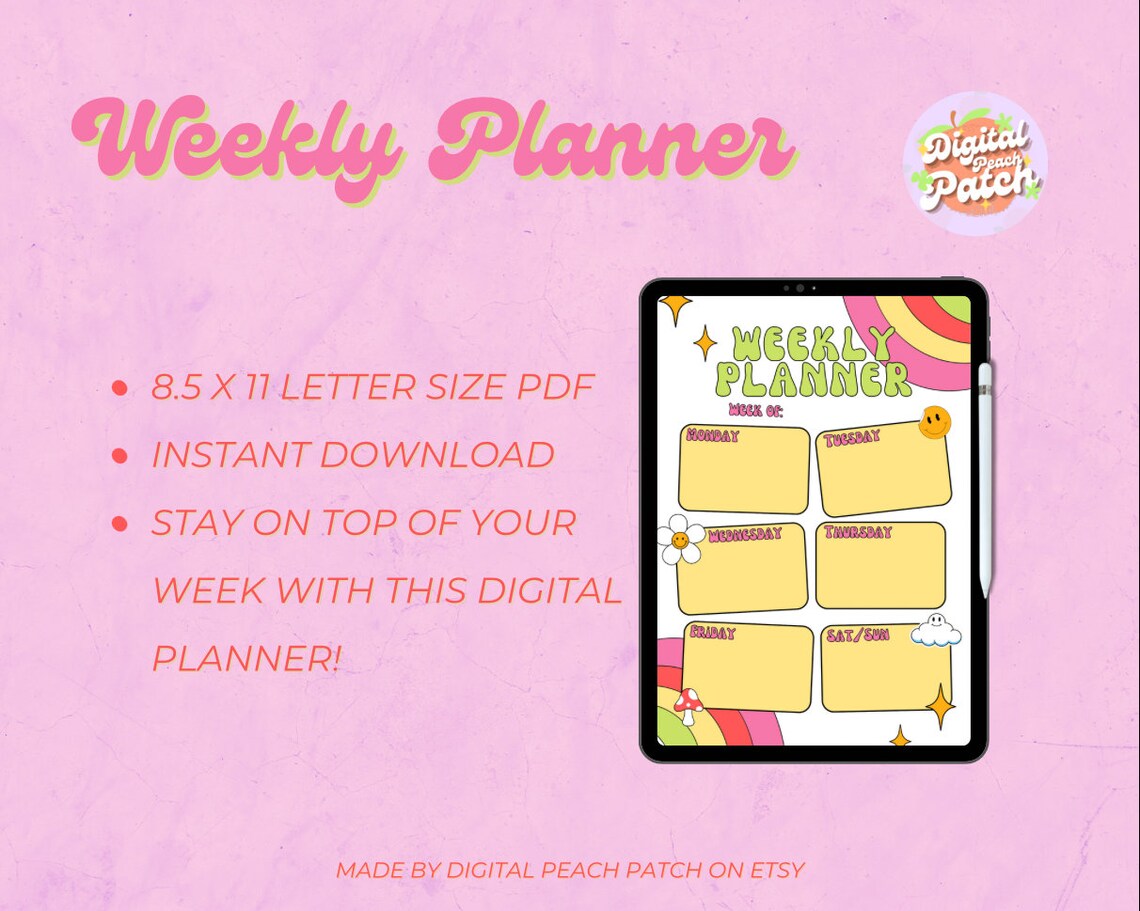 Retro Weekly Planner Digital Printable Weekly Planner Printable iPad ...