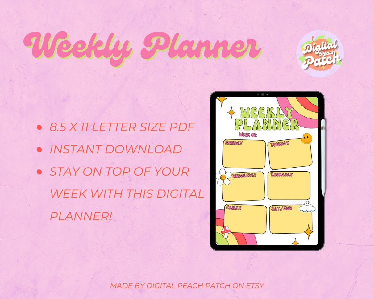 Retro Weekly Planner Digital Printable Weekly Planner Printable iPad ...