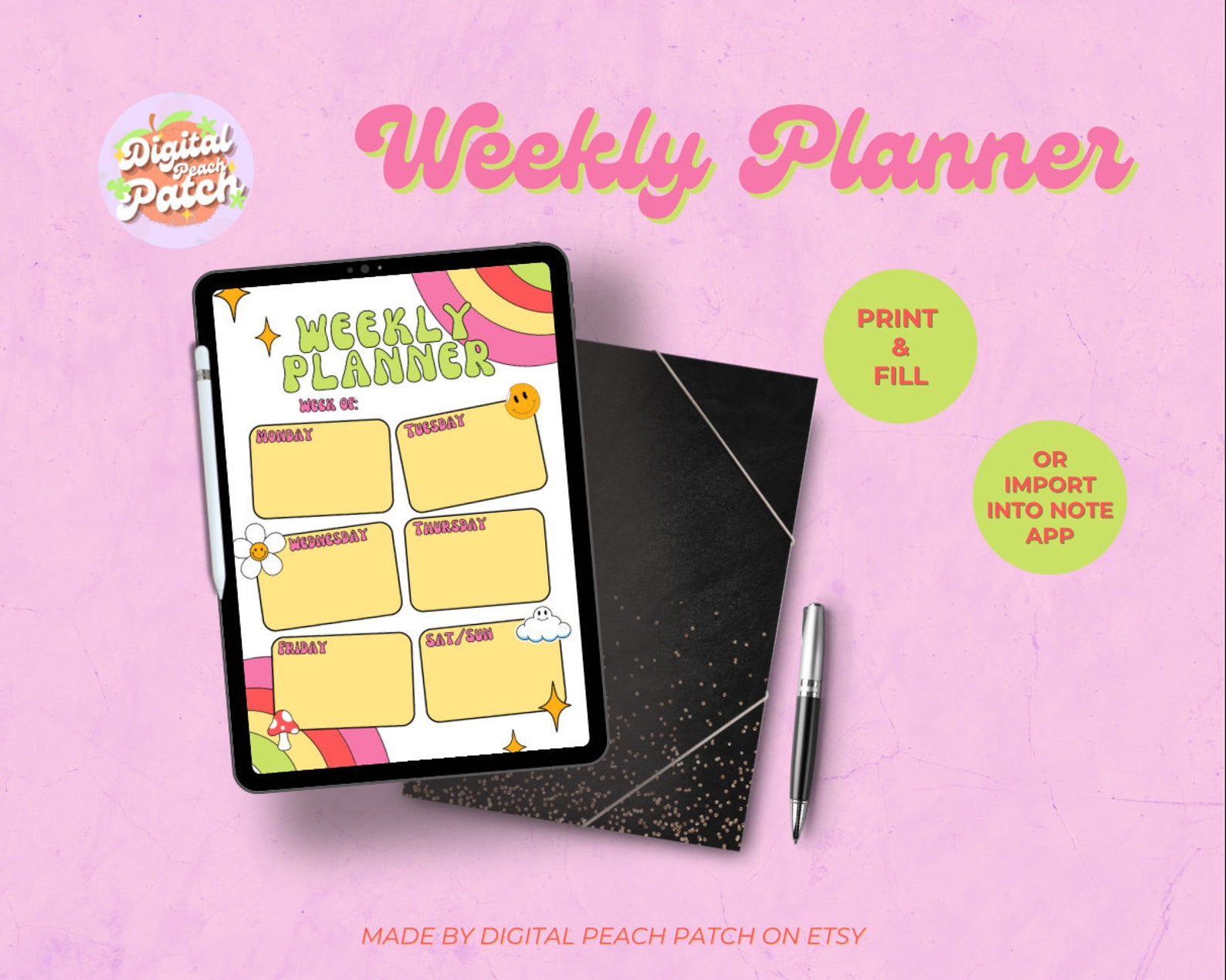 Retro Weekly Planner Digital Printable Weekly Planner Printable iPad ...