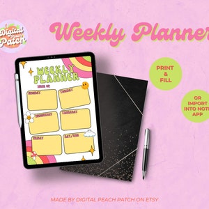 Retro Weekly Planner Digital Printable Weekly Planner Printable iPad ...