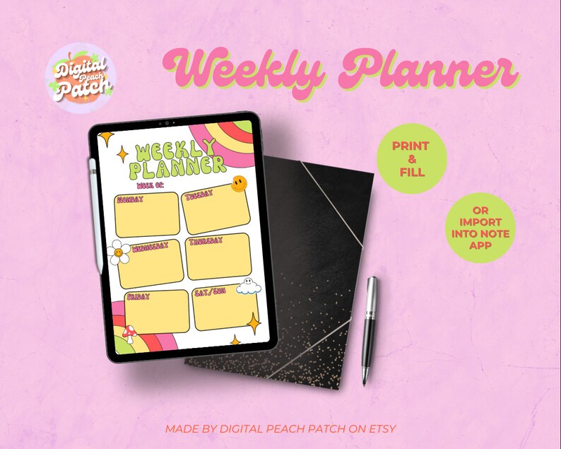 Retro Weekly Planner Digital Printable Weekly Planner Printable iPad ...