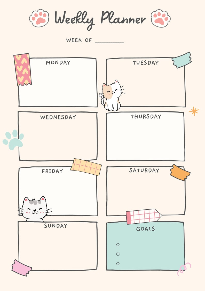 Printable Planner. Fillable Planner. Cute Pastel Cat Planner Bundle ...