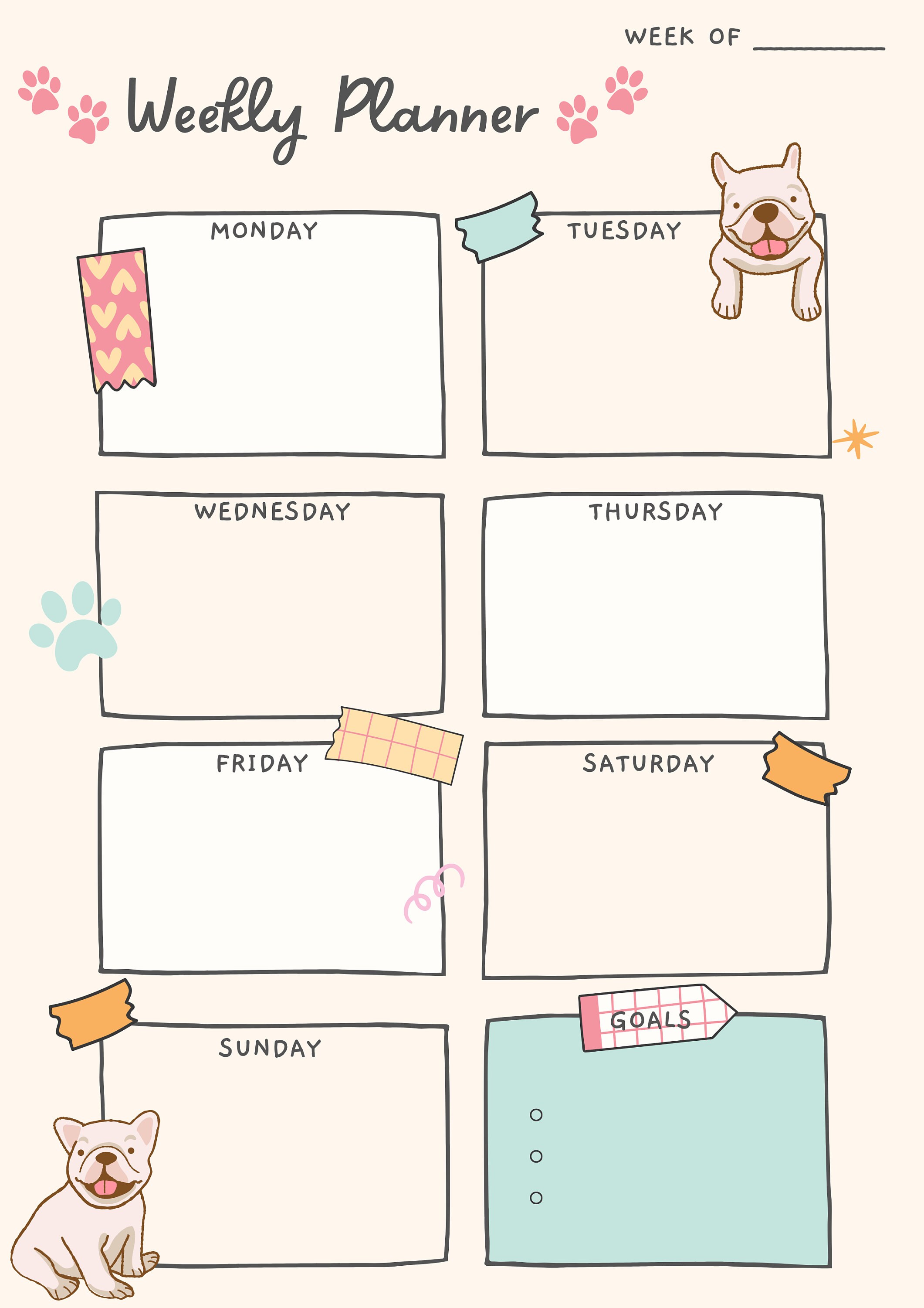 Printable French Bulldog Planner. Fillable Planner. Cute Pastel ...