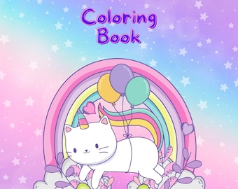 Unicorn Cat Coloring Pages for Kids, Kittycorn Coloring Book, Printable ...