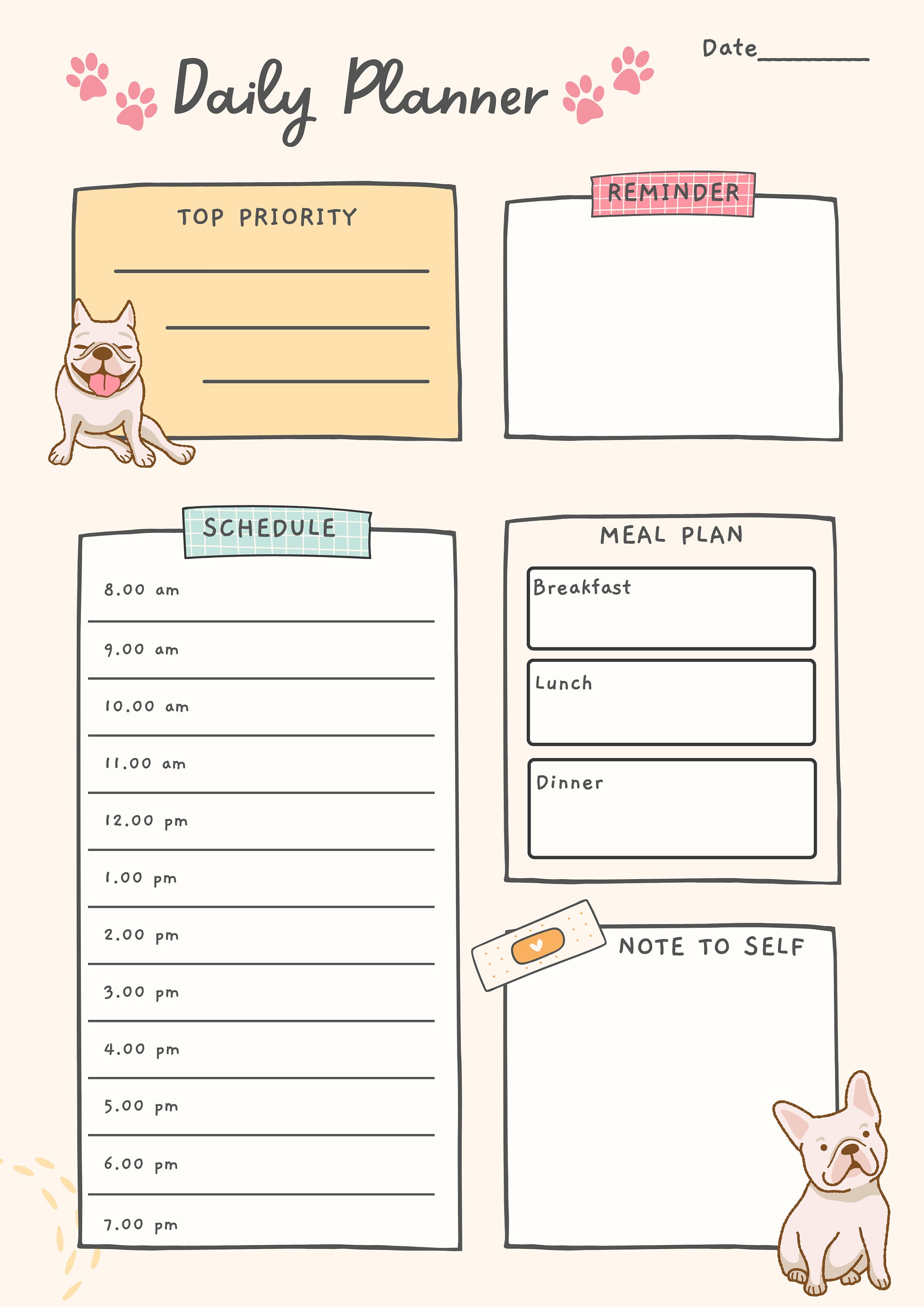 Printable French Bulldog Planner. Fillable Planner. Cute Pastel ...