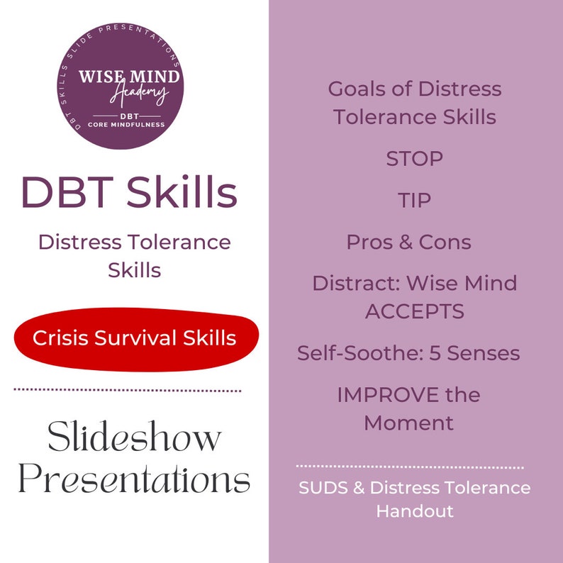 DBT Distress Tolerance Skills Self Soothe Skills Crisis Survival Skills ...