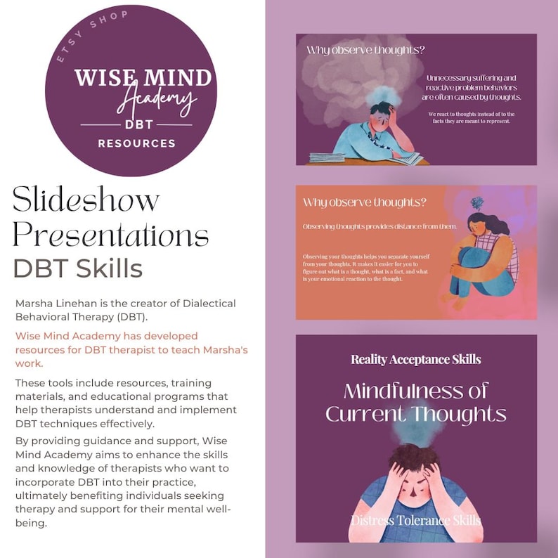 DBT Mindfulness Slideshow Bundle: Current Thoughts & Emotions (free ...