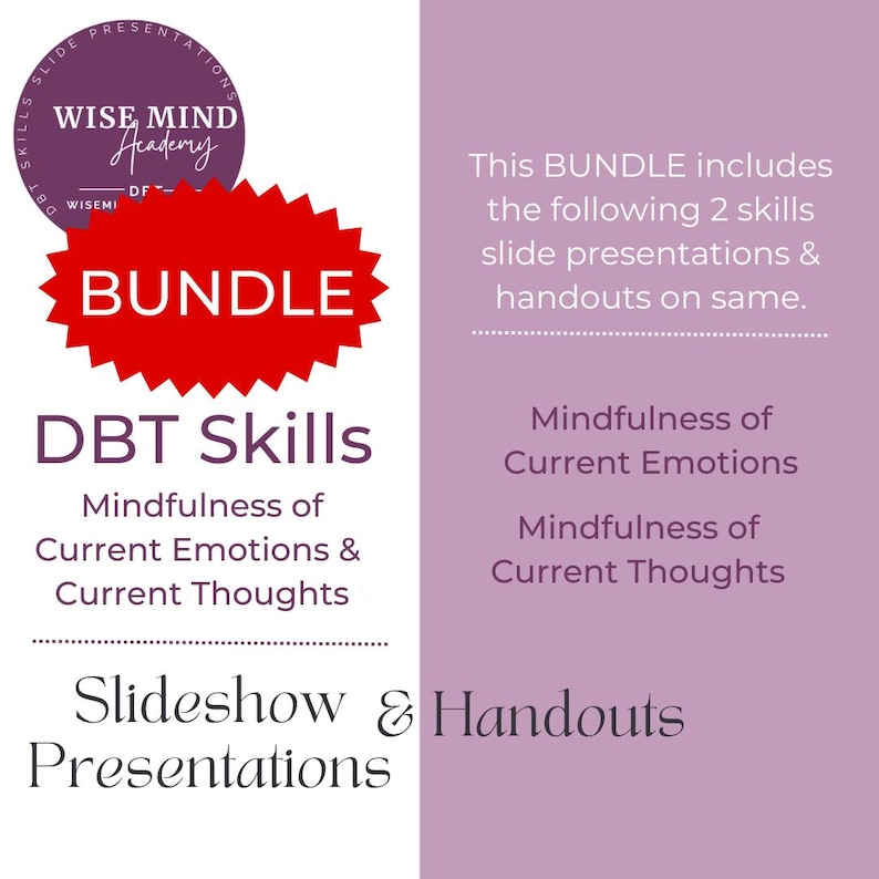 DBT Mindfulness Slideshow Bundle: Current Thoughts & Emotions (free ...