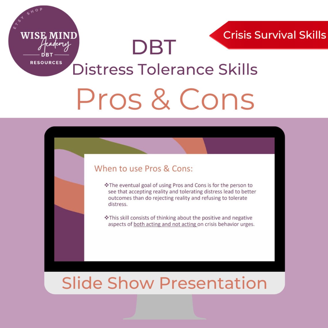 DBT Distress Tolerance Skills ~ Pros & Cons ~ Crisis Survival Skills - Etsy