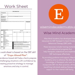 DBT "cope Ahead Plan" Worksheet & Card - A DBT Emotion Regulation Skill ...