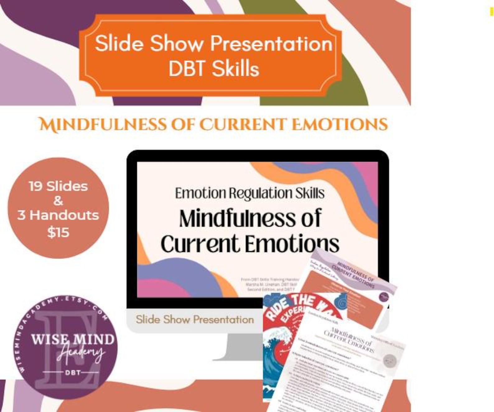 DBT Mindfulness Slideshow Bundle: Current Thoughts & Emotions (free ...
