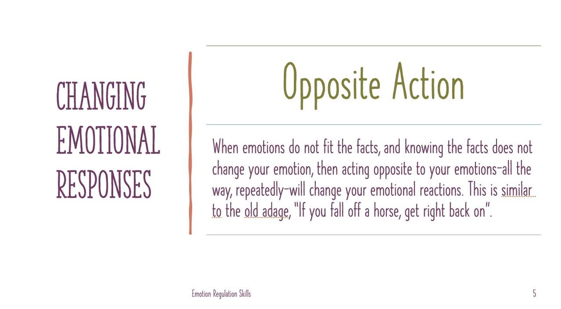 Opposite to Emotion Action - A DBT Emotion Regulation Skill - Etsy