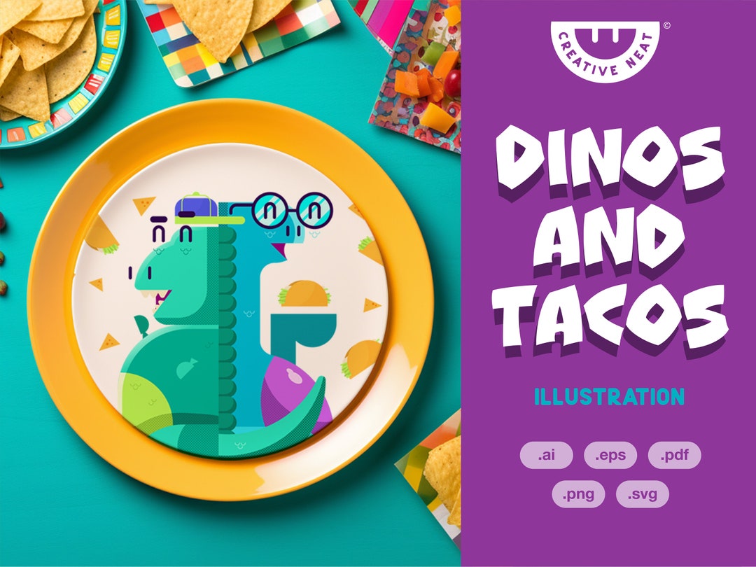 Dinos and Tacos - Downloadable Vector Dinosaur Illustration - Etsy