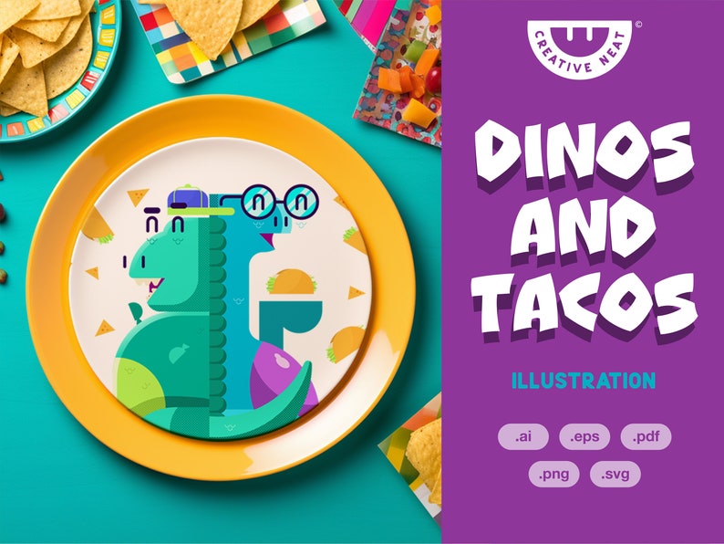Dinos and Tacos - Downloadable Vector Dinosaur Illustration - Etsy