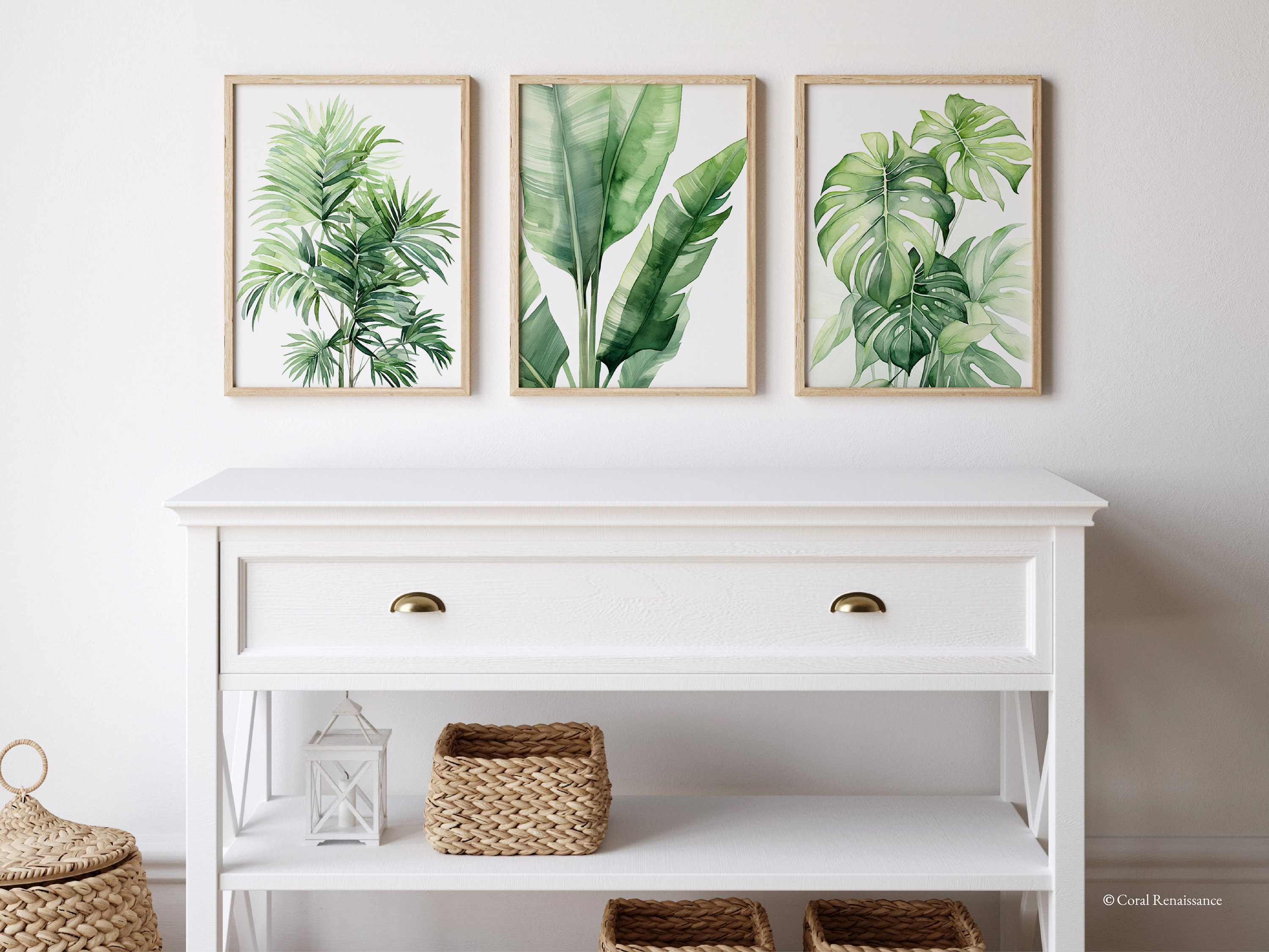 Tropical Leaves Watercolor, Minimalist Decor, Monstera Palm Leaves ...