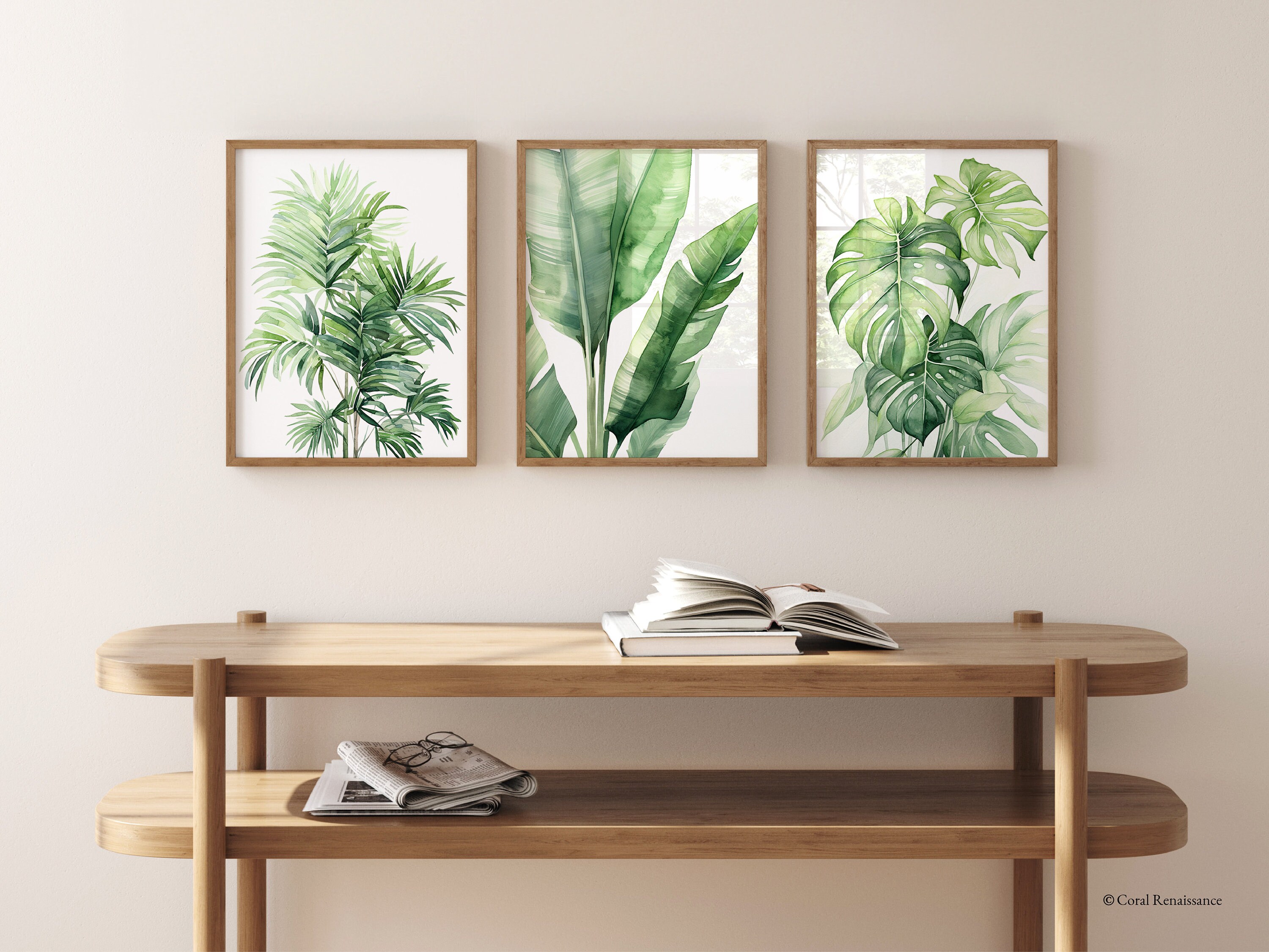 Tropical Leaves Watercolor, Minimalist Decor, Monstera Palm Leaves ...