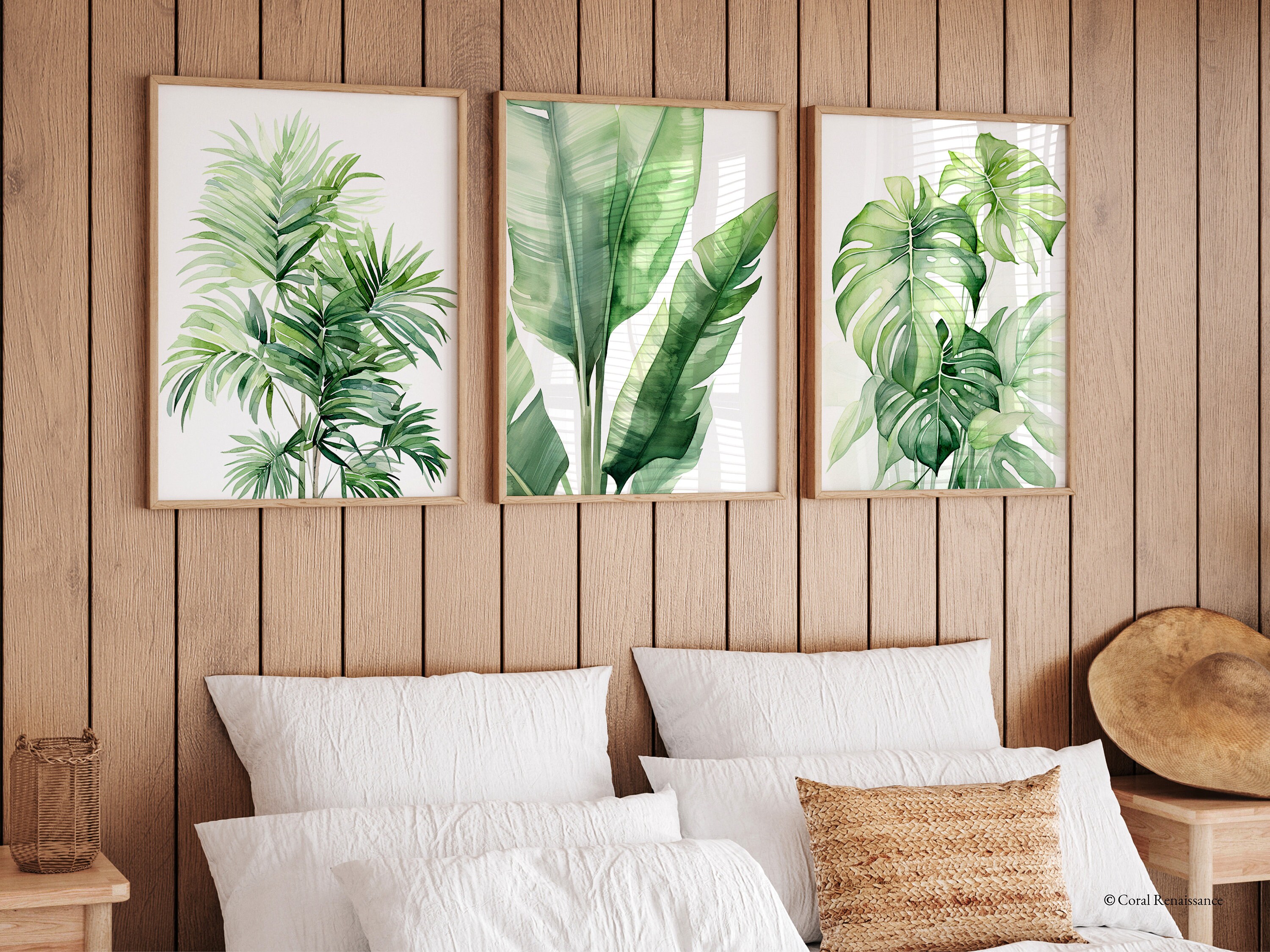 Tropical Leaves Watercolor, Minimalist Decor, Monstera Palm Leaves ...