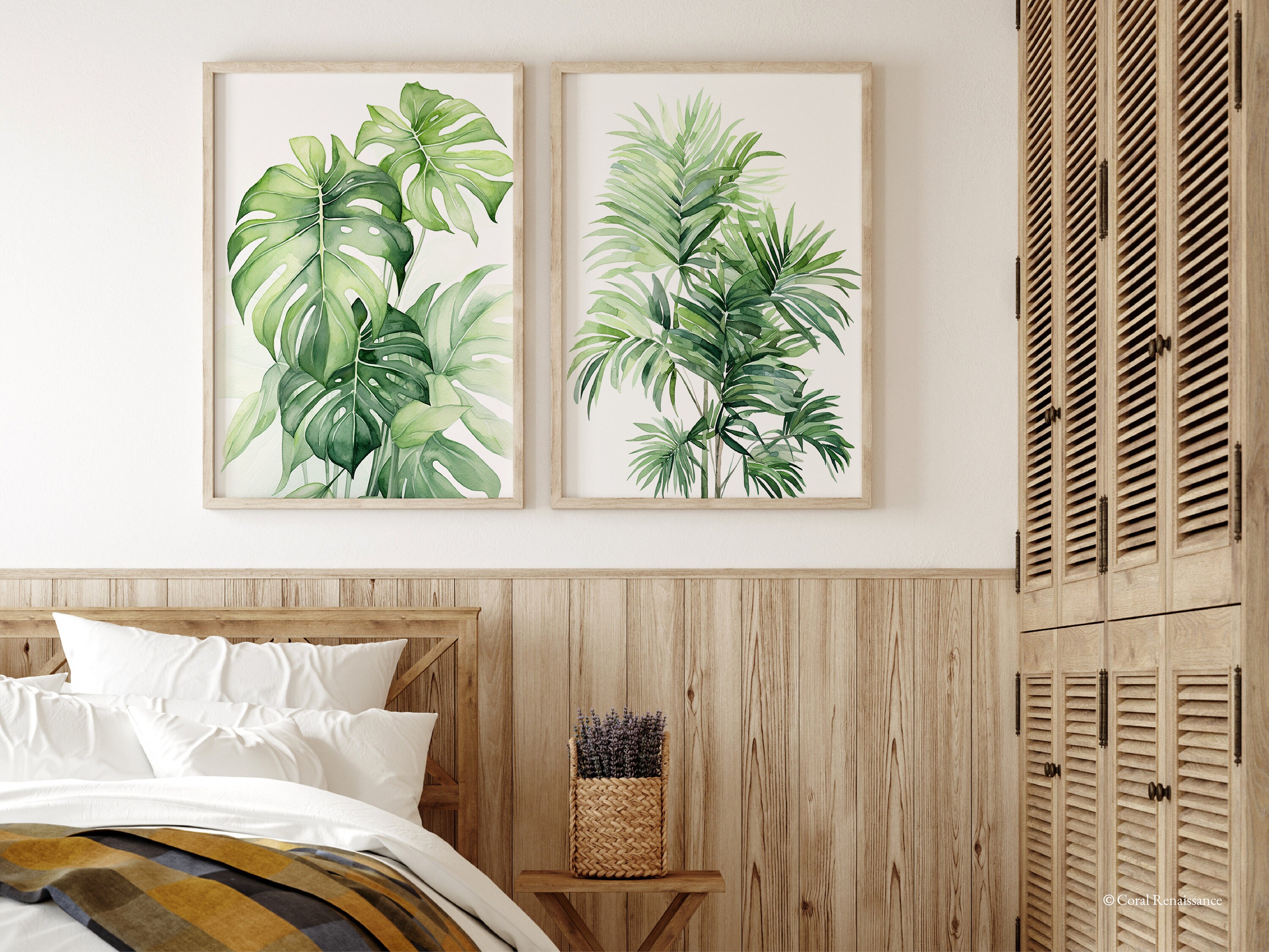 Tropical Leaves Watercolor, Minimalist Decor, Monstera Palm Leaves ...