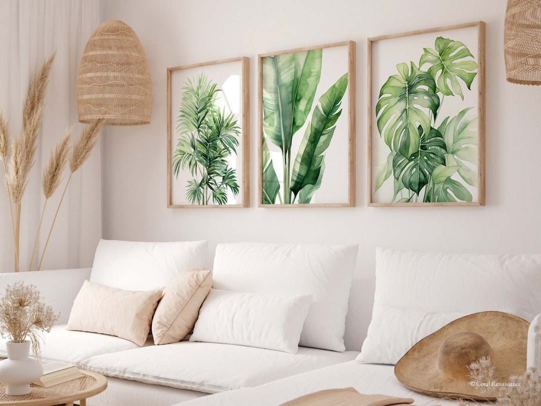 Tropical Leaves Watercolor, Minimalist Decor, Monstera Palm Leaves ...