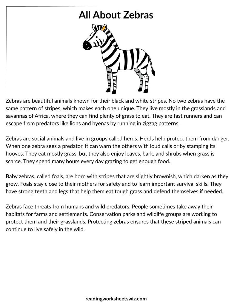 Reading Comprehension Worksheets About Birds and Animals ( 17 ...