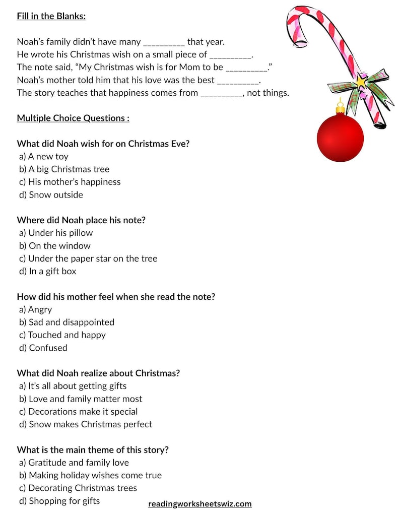 10 Christmas Reading Worksheets PDF Digital Download - Etsy