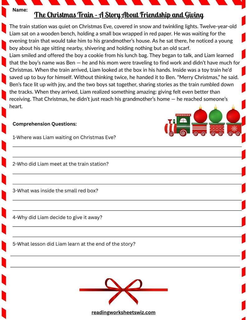 10 Christmas Reading Worksheets PDF Digital Download - Etsy