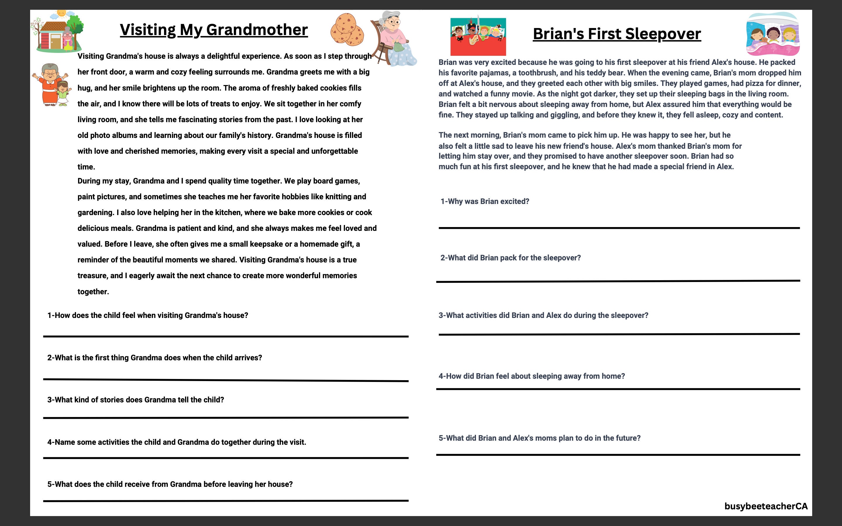 English Comprehension Worksheets With Questions Regular ,ESL,ELD and ...