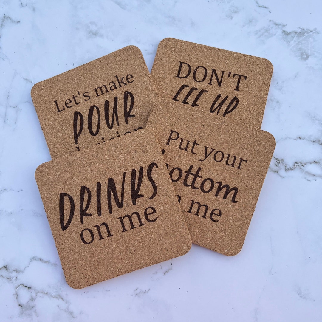4 Pack of Cork Coasters With Sayings - Etsy