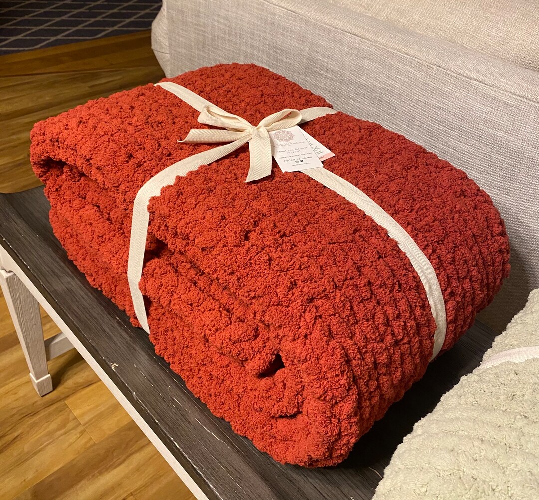 Cranberry Chunky Knit Throw Blanket - Etsy