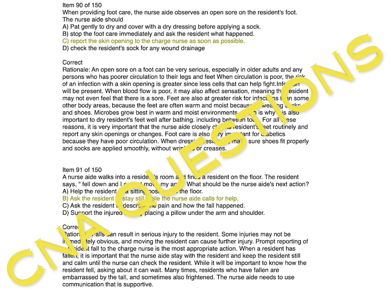 Certified Nursing Assistant (CNA) 100 of 100 Questions, Answers and ...