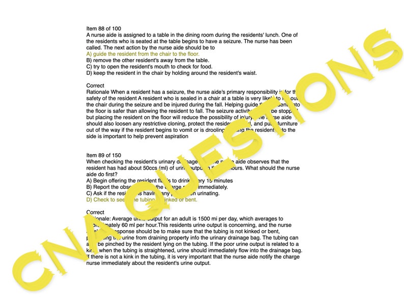 Certified Nursing Assistant (CNA) 100 of 100 Questions, Answers and ...