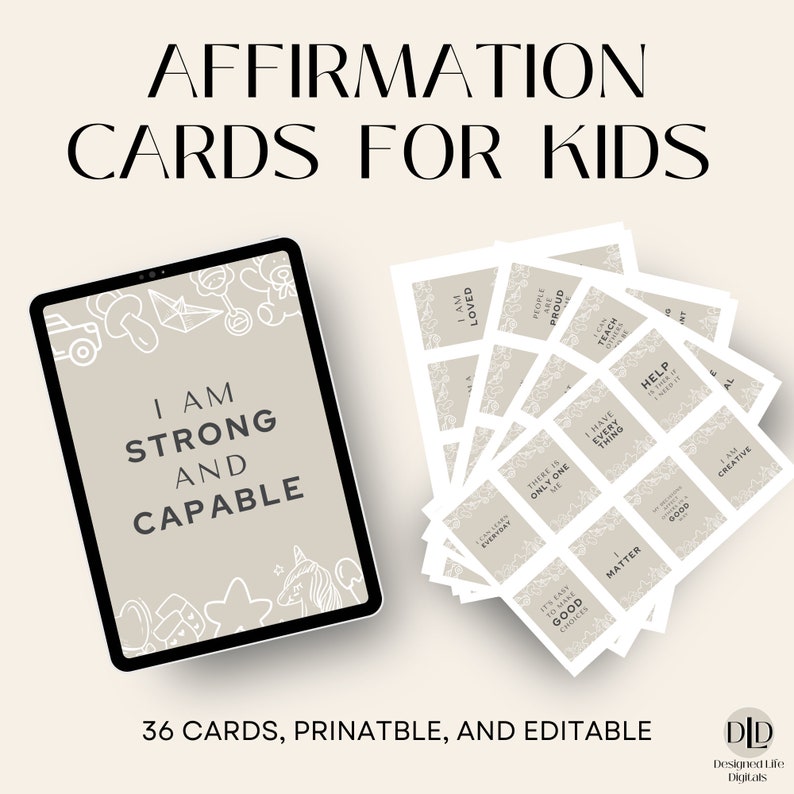 Digital Affirmation Cards for Kids, Printable, Editable, Increase Self ...