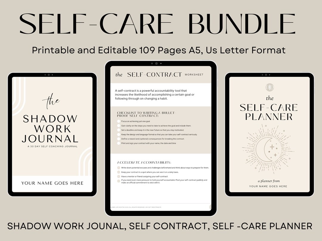 Self-care Planner Bundle, Shadow Work Journal, Self Contract, 109 Pages ...