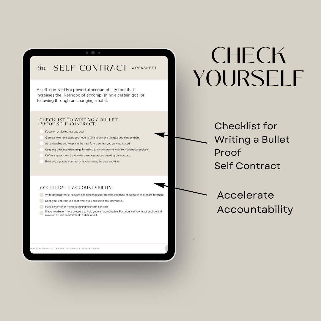 Self-contract Worksheets Printable, Editable A5, US Letter Formats ...