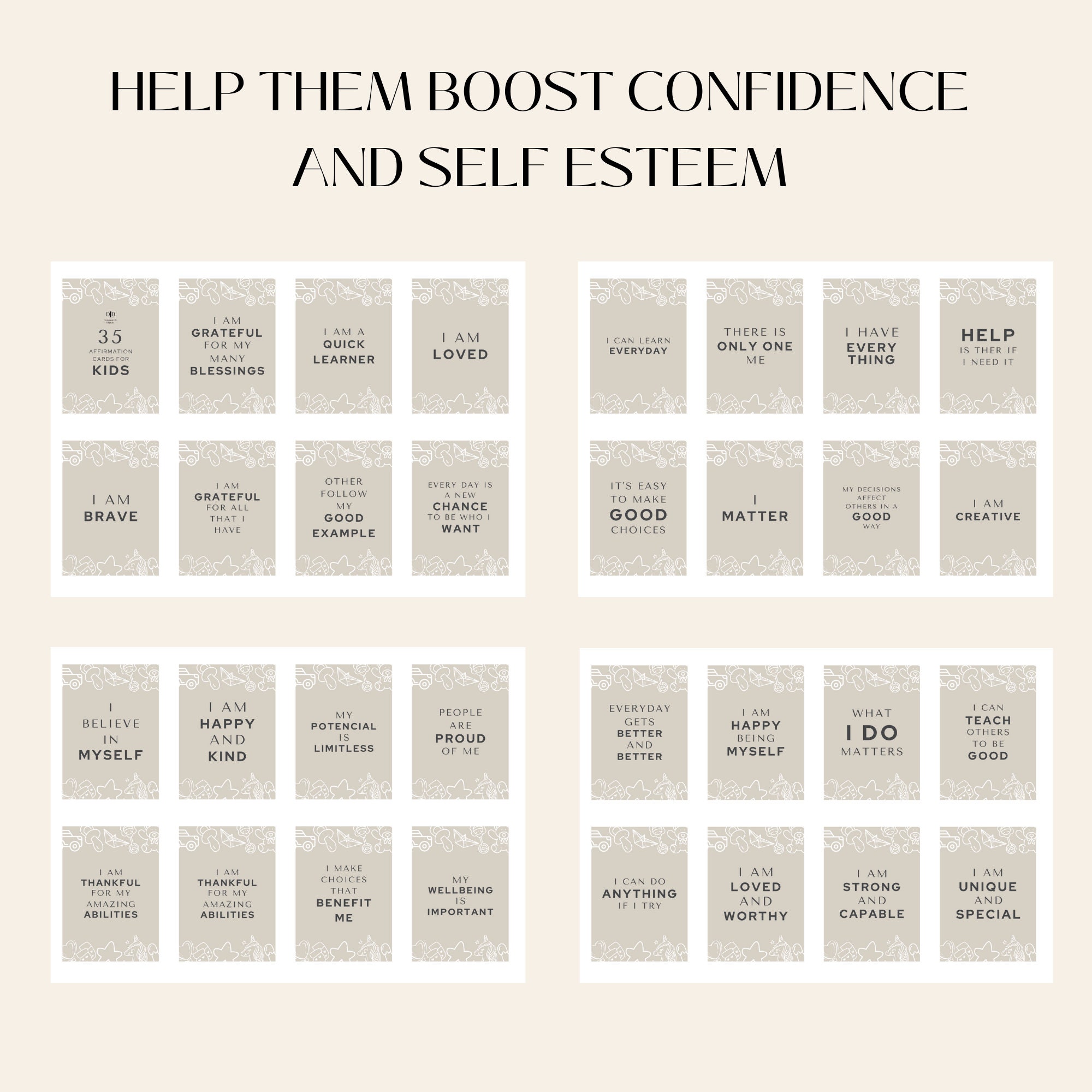 Digital Affirmation Cards for Kids, Printable, Editable, Increase Self ...